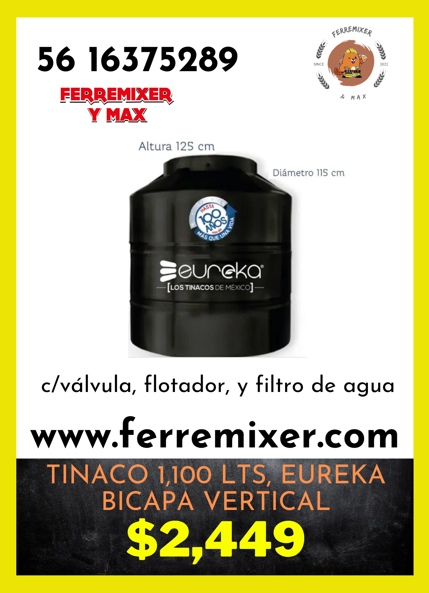 calidad en TINACO EUREKA BICAPA 1,100 LTS vertical | Tiempo de entrega ...