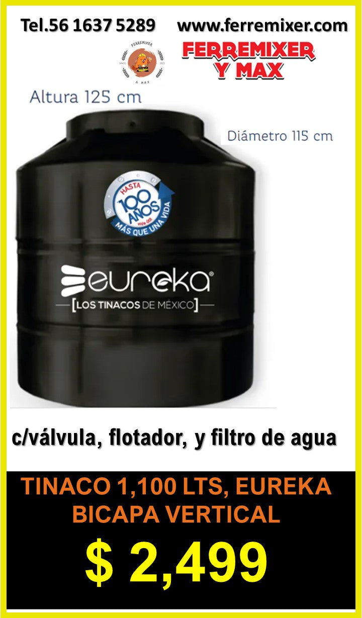 calidad en TINACO EUREKA BICAPA 1,100 LTS vertical | Tiempo de entrega ...